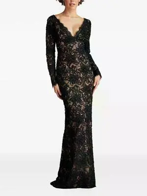 Tadashi Shoji Floral Lace Long-sleeve Maxi Dress