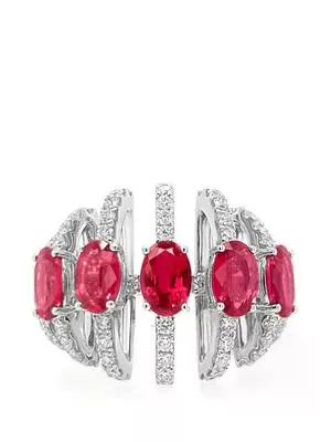 HYT JEWELRY Ruby And Diamond Multi-band Ring - Silver