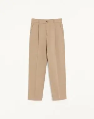 Valentino Garavani Cotton Gabardine Trousers With Vlogo Embroidery - Beige