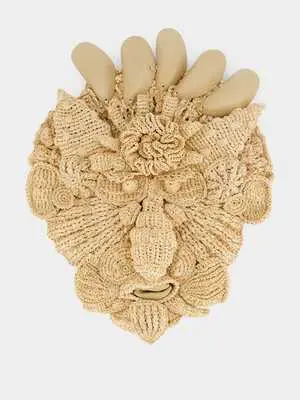 NATALIA BRILLI Sculptural Raffia And Leather Decorative Mask - Beige