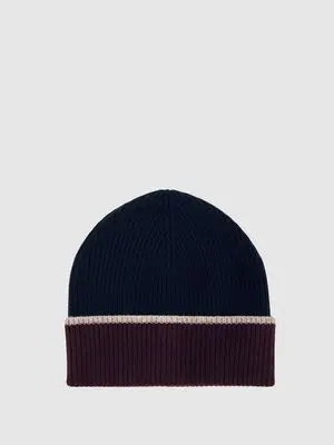 REISS Ribbed Wool-blend Beanie - Navy