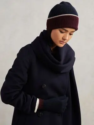REISS Ribbed Wool-blend Beanie - Navy