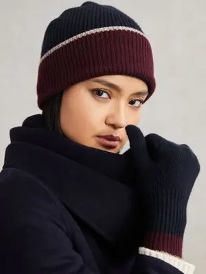 REISS Ribbed Wool-blend Beanie - Navy