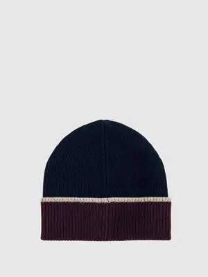 REISS Ribbed Wool-blend Beanie - Navy