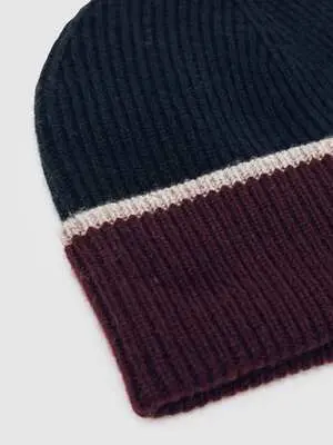 REISS Ribbed Wool-blend Beanie - Navy