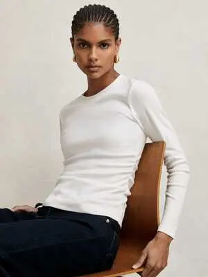 REISS Tessa Cotton Long-sleeve T-shirt - White