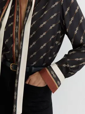 REISS Chain-print Tie-neck Shirt