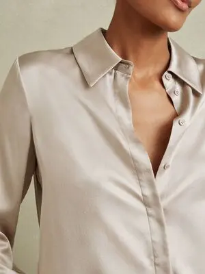 REISS Hailey Silk Double-cuff Shirt - Grey