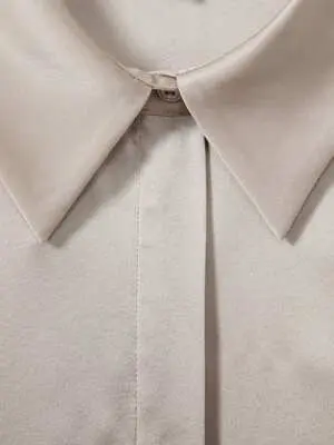 REISS Hailey Silk Double-cuff Shirt - Grey