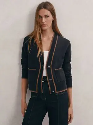 REISS Louisa Wool-cashmere Tipped Cardigan