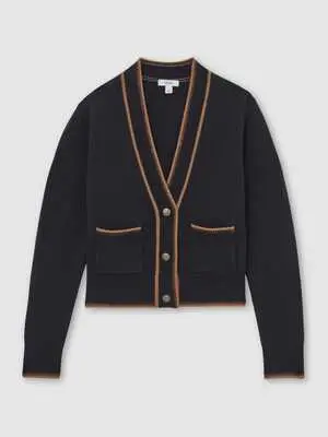 REISS Louisa Wool-cashmere Tipped Cardigan