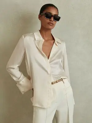 REISS Hailey Petite Silk Button-through Shirt