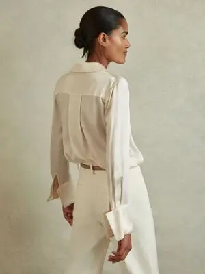REISS Hailey Petite Silk Button-through Shirt
