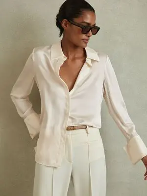 REISS Hailey Petite Silk Button-through Shirt
