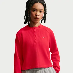 Nike Chill Waffle Oversized Long-sleeve Henley Top - Red
