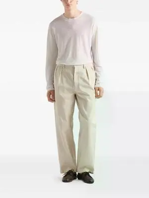 Prada Wide-leg Cotton Trousers With Artisan Treatment - Neutrals