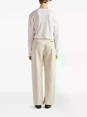 Prada Wide-leg Cotton Trousers With Artisan Treatment - Neutrals