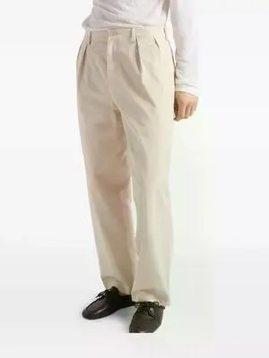 Prada Wide-leg Cotton Trousers With Artisan Treatment - Neutrals