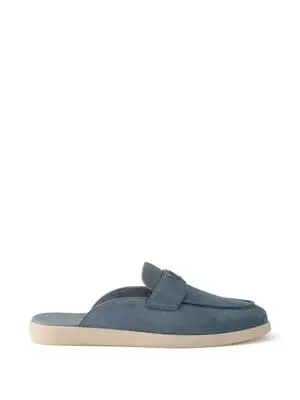 Prada Suede Mules With Enamelled Triangle Logo - Blue