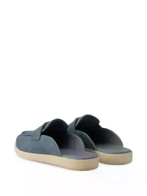 Prada Suede Mules With Enamelled Triangle Logo - Blue