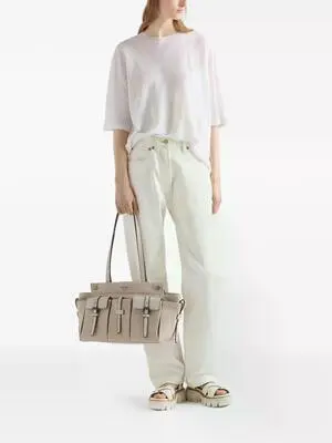 Prada Large Canvas And Leather Tote Bag - Neutrals