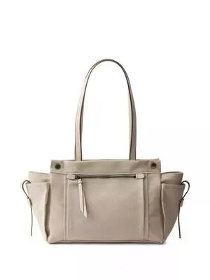 Prada Large Canvas And Leather Tote Bag - Neutrals