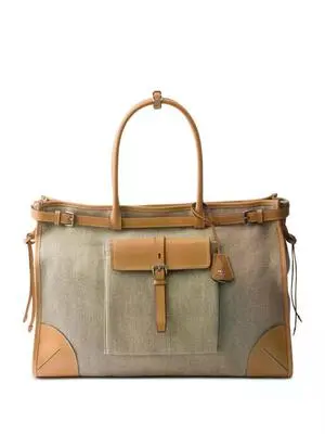 Prada Bonnie Linen And Leather Tote Bag - Neutrals