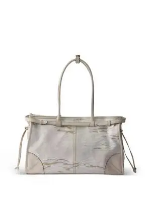 Prada Bonnie Large Printed Linen And Leather Handbag - Neutrals