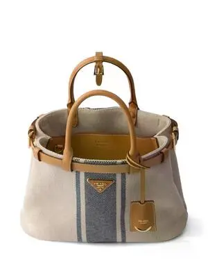 Prada Medium Canvas And Leather Handbag With Buckles