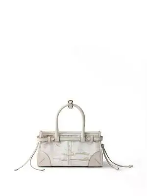 Prada Bonnie Small Printed Linen And Leather Handbag - Neutrals