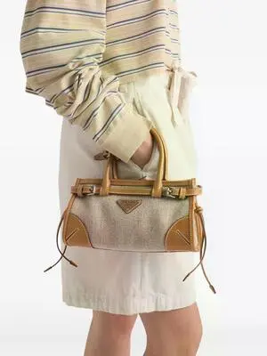 Prada Small Linen And Leather Handbag - Neutrals