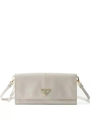 Prada Leather Wallet With Shoulder Strap Neutrals