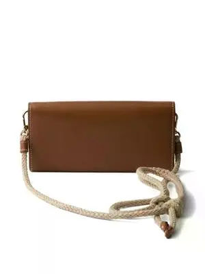 Prada Leather Wallet With Shoulder Strap - Brown