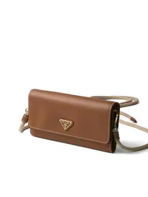 Prada Leather Wallet With Shoulder Strap - Brown