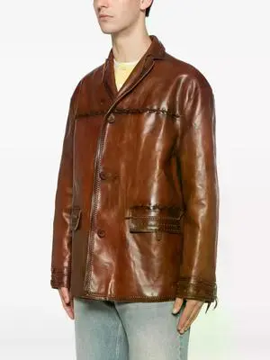 Prada Braided-trim Leather Jacket