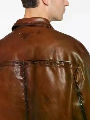 Prada Braided-trim Leather Jacket