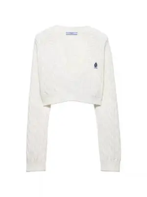 Prada V-neck Cable Knit Cropped Sweater