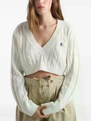 Prada V-neck Cable Knit Cropped Sweater