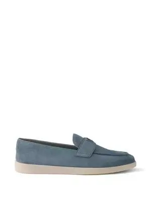 Prada Suede Loafers With Enamelled Triangle Logo - Blue