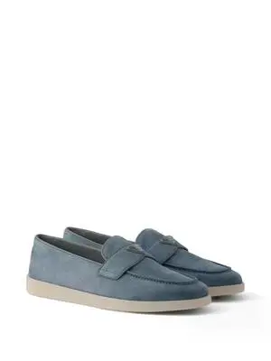Prada Suede Loafers With Enamelled Triangle Logo - Blue
