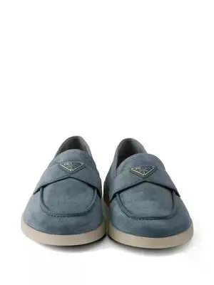 Prada Suede Loafers With Enamelled Triangle Logo - Blue