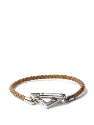 Prada Braided Leather Bracelet With Geometric Clasp - Silver