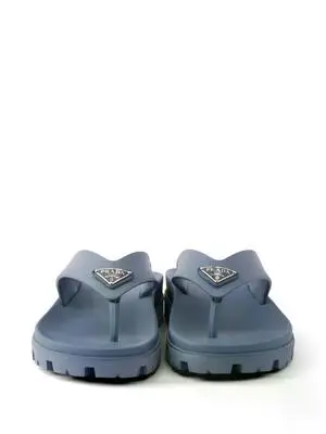 Prada Rubber Thong Sandals With Enameled Triangle Logo - Blue