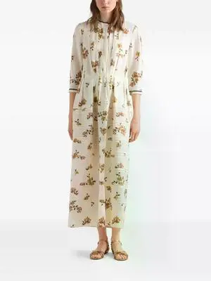 Prada Long Printed Linen Dress - Neutrals