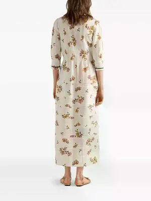 Prada Long Printed Linen Dress - Neutrals