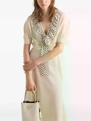 Prada Embroidered Silk Marocain Dress With Polka Dot Accents - Neutrals