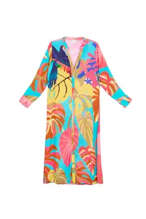 Saachi Tropical Button Long Kimono - Blue