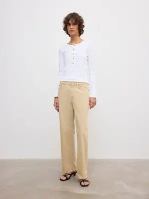 HOUSE OF DAGMAR Cropped Straight Leg Jeans - Beige