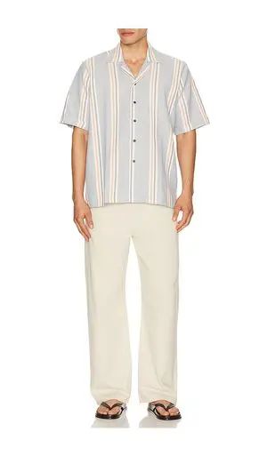PEREGRINE Quay Cuban Collar Shirt In Baby Blue