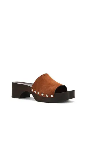 Tory Burch Suede Sandal Clogs With Wooden Heel - Sequoia